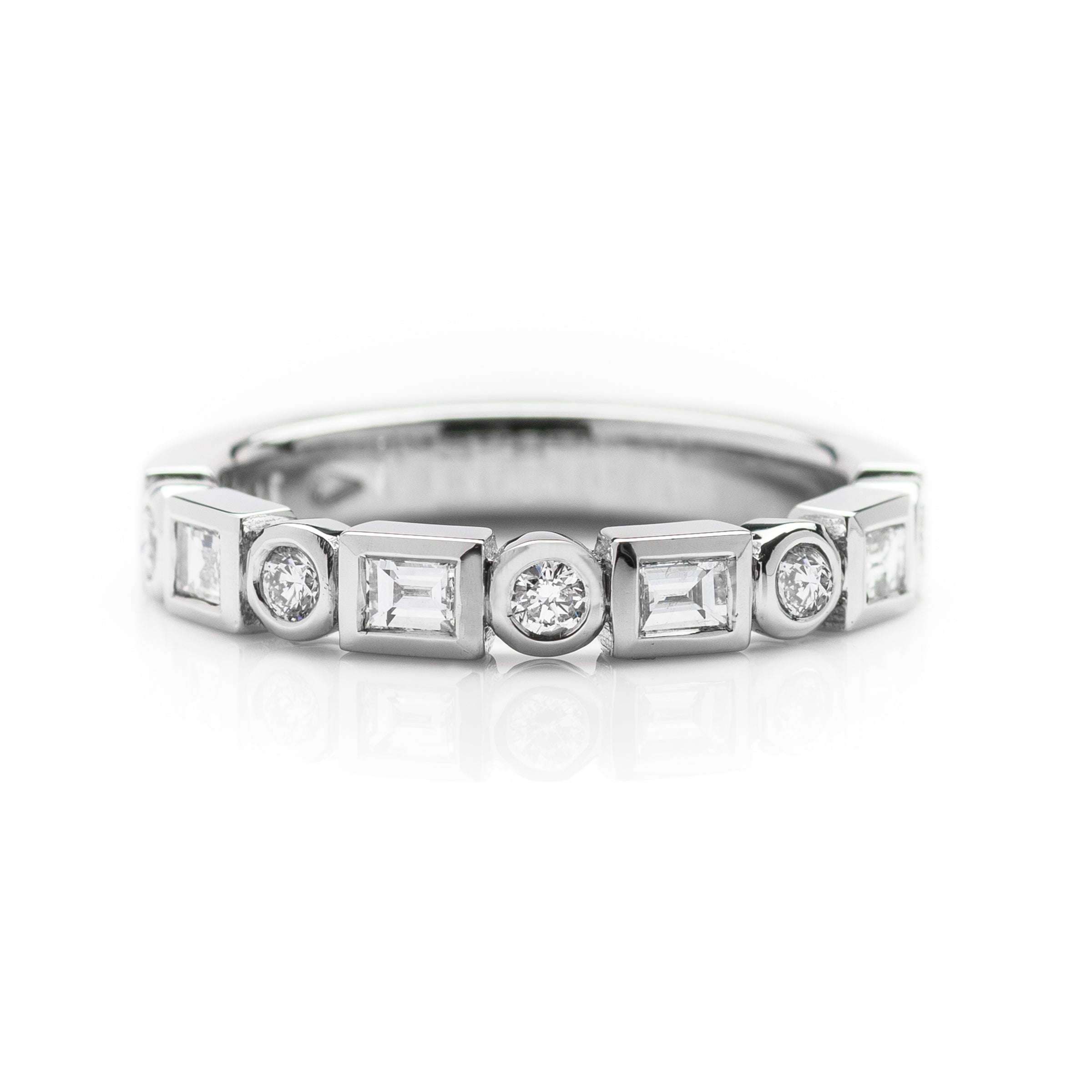 Baguette and round diamond rub set platinum wedding ring... – Carats ...